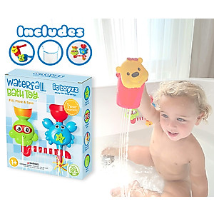 ic toyzz Baby Bath Toys - Waterfall Bathtub Toys with Fill, Spin and Flow Suction Cup Toy, Colander Bathtub Toys and Bath Toy Holder. Colorful Toddler Bath Toys for Toddlers 1-3 and Up