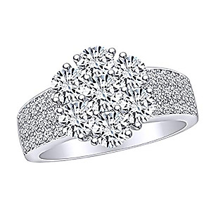 AFFY 2 Carat (Cttw) Round Shape White Natural Diamond Cluster Engagement Wedding Ring in 14k Solid White Gold Ring Size-8.5