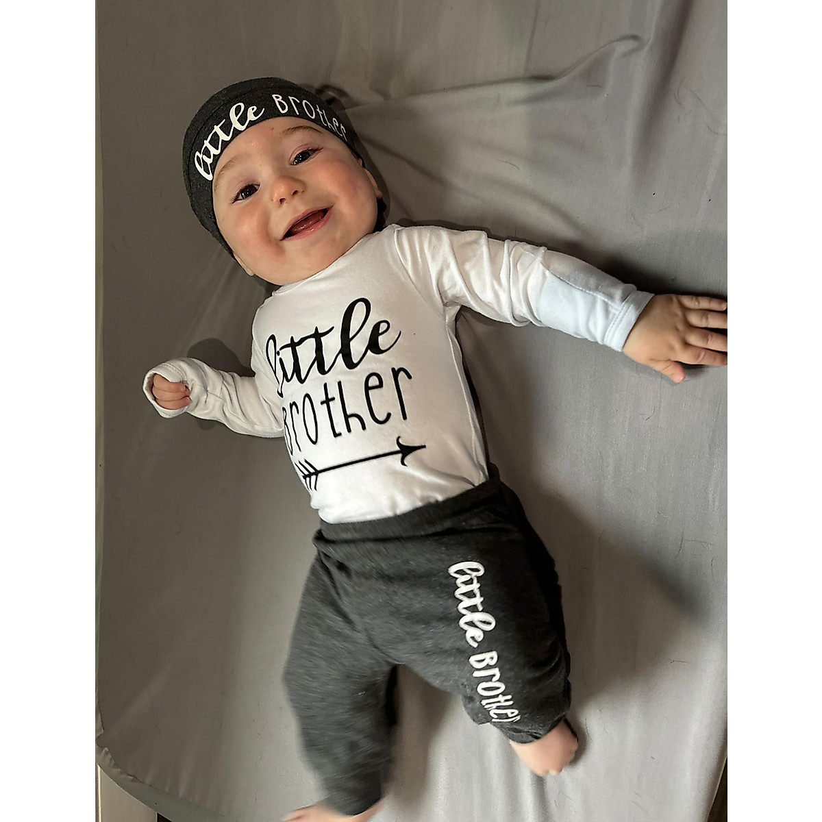 AGAPENG Newborn Boy Outfits Infant Boy Clothes Little Brother Outfit Long Sleeve Romper Pants with Hat Newborn Baby Boy Clothes