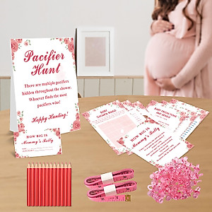 Baby Shower Games for Girl-8 Games,Fun and Easy to Play,Includes Baby Shower Bingo,Price is Right,Guess Who Mommy or Daddy,Word Scramble,Prediction and Advice,How Big is Mommys Belly,Pacifier Hunt