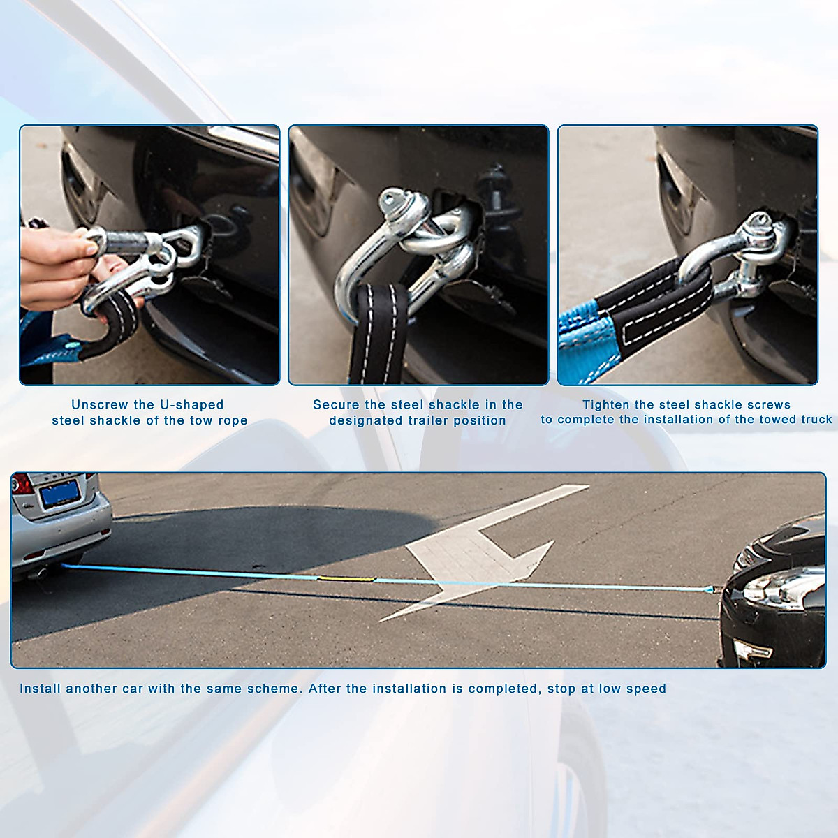 jeseny 1 Pack Car Tow Rope, Super Heavy-Duty 8T Nylon Outdoor Emergency Rescue Rope, 16.4Ft Night Fluorescence Car Tow Strap Duty, Suitable for Various Vehicles Heavy Duty Emergency Towing (Blue)