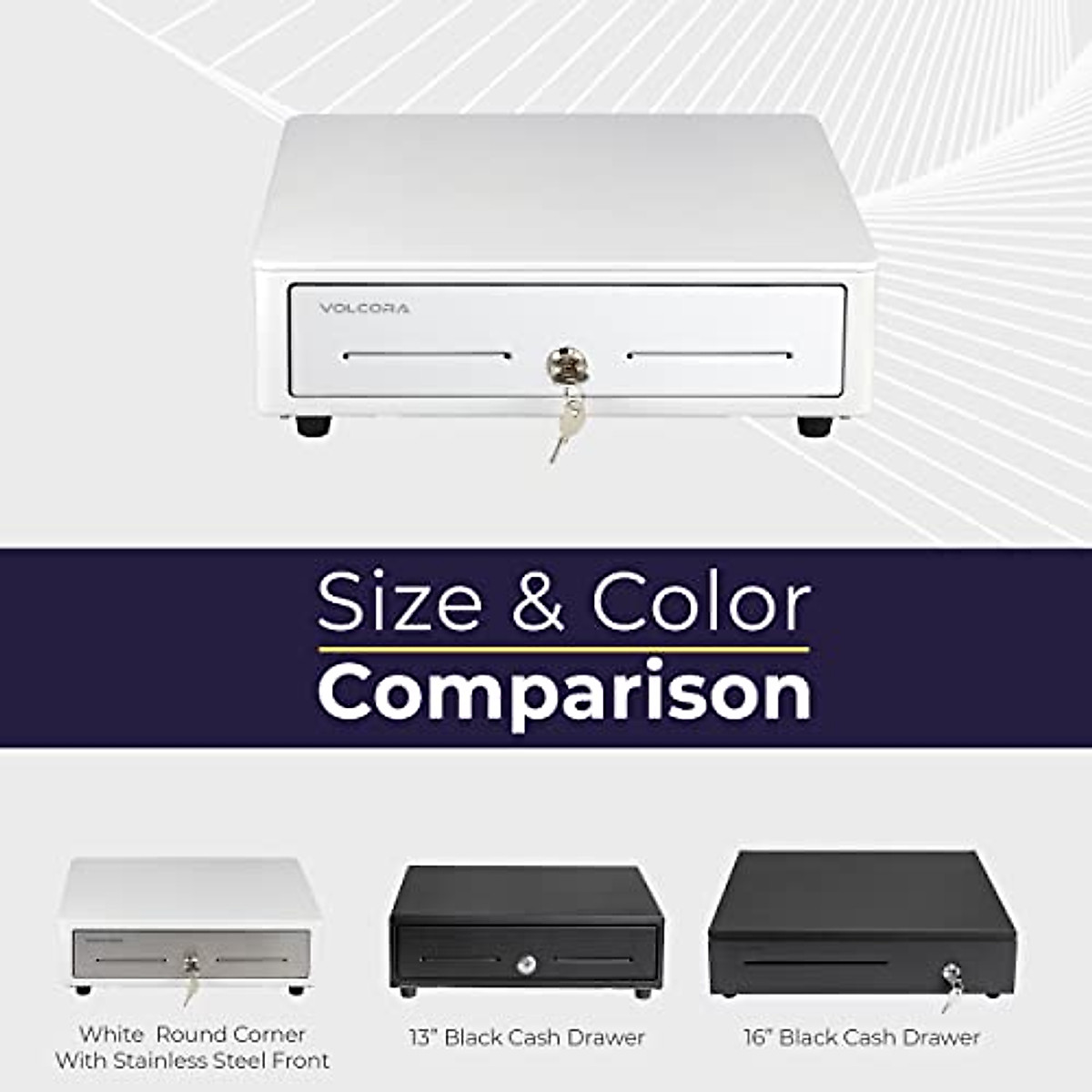 14" Electronic Cash Register Drawer for Point of Sale (POS) System with Round Corners - Fully Removable 2-Tier 4 Bill 5 Coin Cash Tray, 24V, RJ11/RJ12 Key-Lock, Media Slot, White