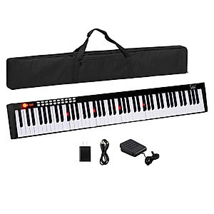 GLARRY 88 Key Digital Piano Portable Touch Sensitive Electronic Keyboard w/Lighted Keys, MIDI Keyboard, Built-in Speakers, Power Supply, Power Supply, Portable Bag (Black)