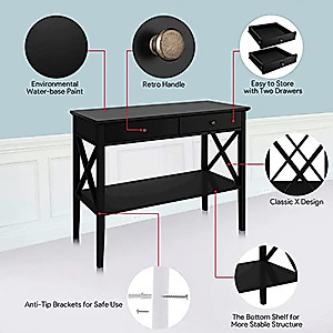 ChooChoo Oxford Console Table with 2 Drawers, Sofa Table Narrow for Entryway, Black