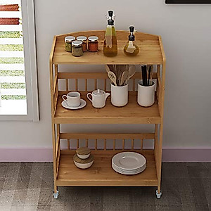 DlandHome 3-Tier Storage Shelf Unit On Wheels, Bamboo Storage Utility Cart for Kitchen/Warehouse, ZC-05 1 Pack