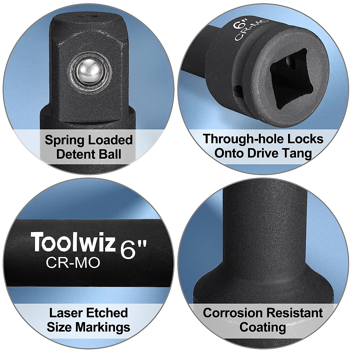 Toolwiz 3/4” Drive Impact Extension Bar 4”, 6”, 10” (3 Piece) Cr-Mo Steel, Expand the Range of Impact Drivers, Organized in PVC Box - Black 3/4 Drive Impact Socket Set 3/4 drive socket set