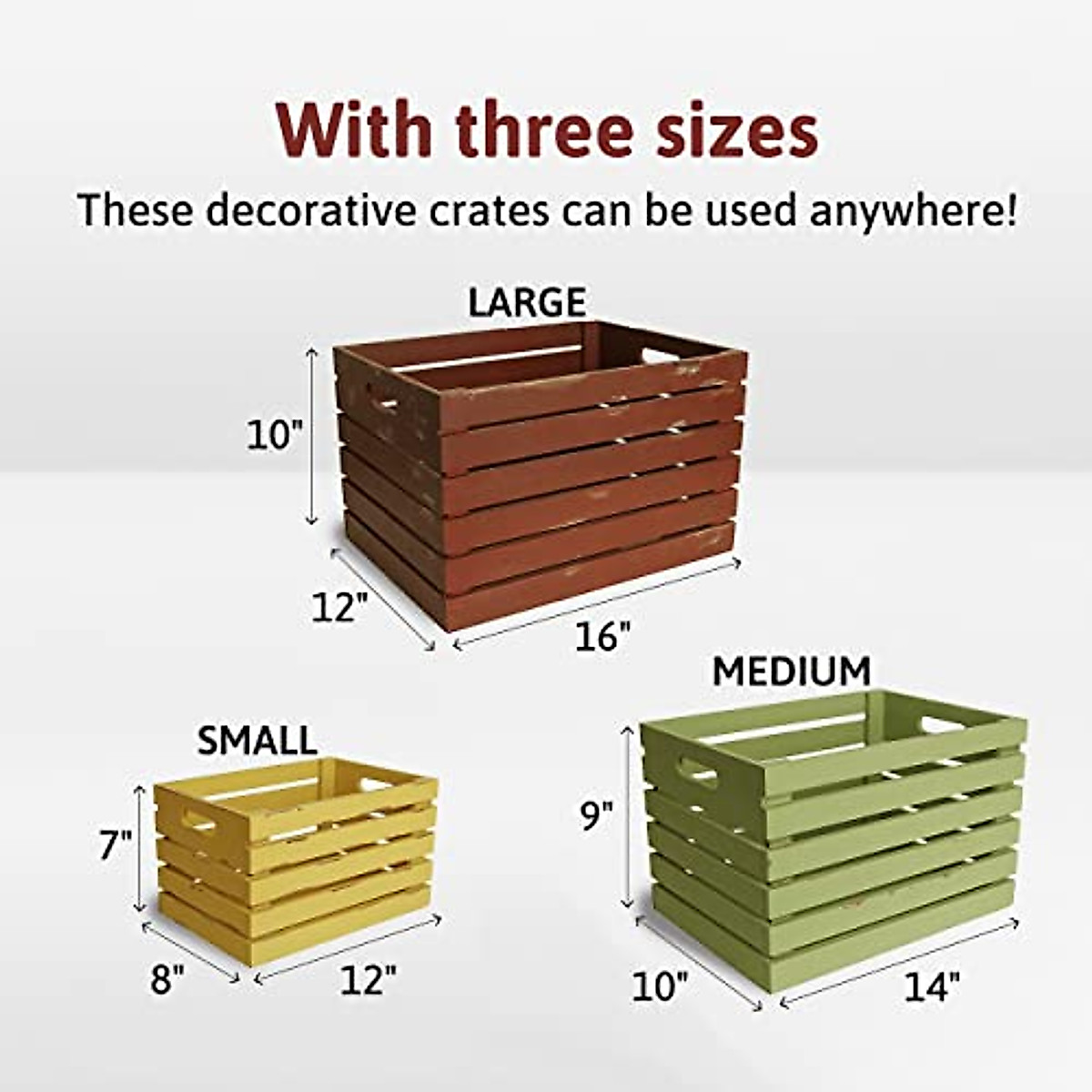 Wald Imports - Set of 3 Red, Green & Gold Wooden Crates for Storage - Decorative Wooden Crate Set for Home Decoration & Display - Vintage Storage for Household Goods