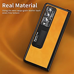 Soyeacrg Case for Samsung Galaxy Z Fold 5, Magnetic Hinge Protection Luxury Genuine Italian Nappa Leather Ultra-Thin Slim Fit Full Protection Case for Samsung Z Fold 5 2023,Yellow