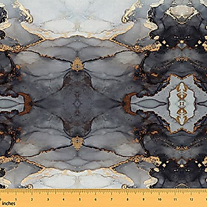 Erosebridal Marble Fabric by The Yard, Black Golden Pastel Upholstery Fabric, Marble Abstract Art Design Girls Decorative Fabric Bronzing Decor, Waterproof Indoor Outdoor Fabric 1 Yard