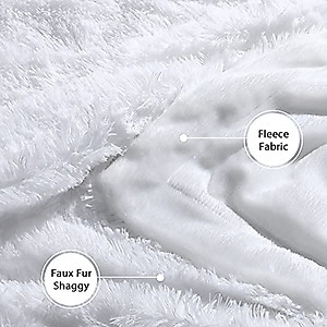 Decorative Extra Soft Faux Fur Throw Blanket 50" x 60",Solid Reversible Fuzzy Lightweight Long Hair Shaggy Blanket,Fluffy Cozy Plush Fleece Comfy Microfiber Fur Blanket for Couch Sofa Bed,Pure White