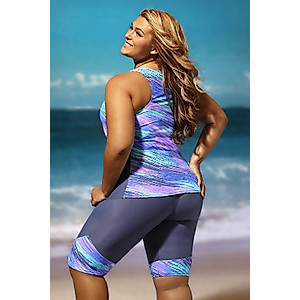 JooMeryer Women's Zigzag Print Plus Size Two Piece Tankini Swimsuits Swimwear,Blue & Grey,L
