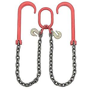 Mytee Products Grade 80 V Bridle Chain, Tow Recovery G80 3/8" x 3' Chain 7100# Lbs, Two 15" J-Hook & Eye Cradle Grab Hook
