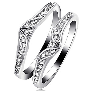 Uloveido Fashion Silver Color Engagement Wedding Ring Enhancer for Women, White Gold Plated Princess Crown Hollow Rings Enhancers for Anniversary Rings Size 6 Y475