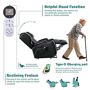 OBBOLLY Power Lift Recliner Chair for Elderly,PU Leather Heat Massage Chair Recliner with 2 Concealed Cup Holders for Living Room,Soft Lazy Single Sofa with Lumbar Pillow, Side Pockets, USB Po (Black)