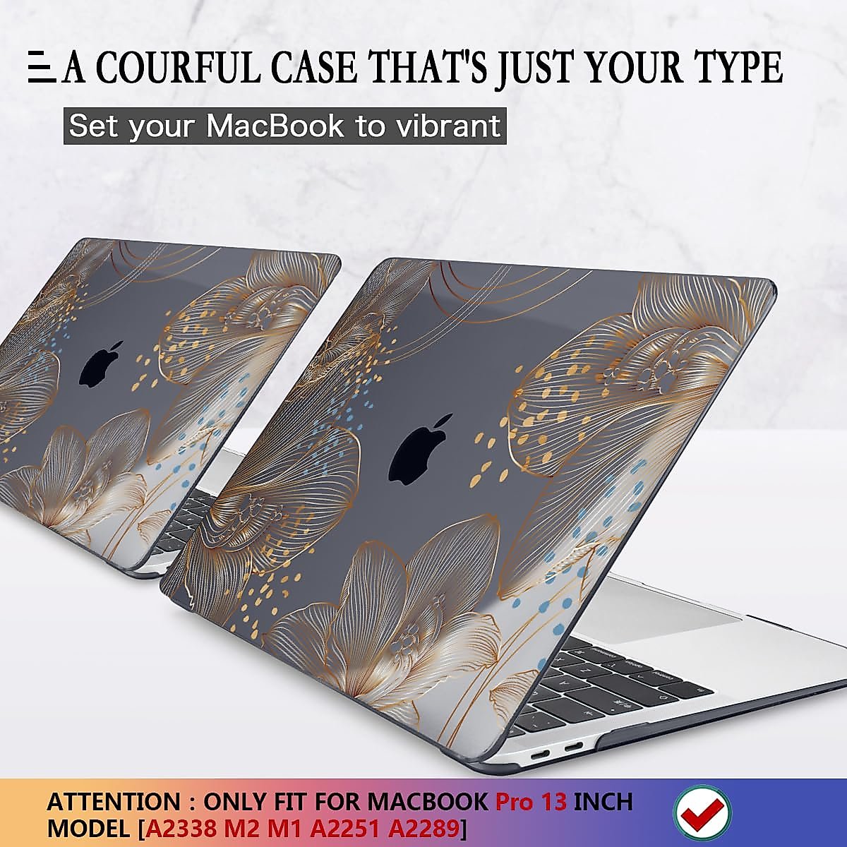 CISSOOK for MacBook Pro 13 inch Case 2023 2022-2020 Release Model A2338 M1 M2 A2289 A2251 with Touch Bar, Plastic Hard Shell Case & Keyboard Cover & Screen Protector for Pro 13, Gorgeous Gold Floral