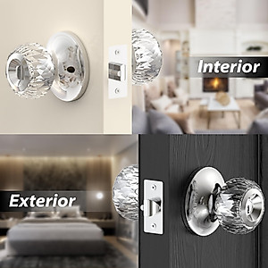 Vammcht Door Knob with Lock, Crystal Door Knobs Interior with Keys, Modern Diamond/Glass Door Lock Heavy Duty for Bedrooms Entrance Office, Polished Chrome Door Handles