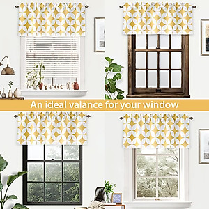 DriftAway Amelia Retro Geo Pattern Round Circle Star Print Blackout Valance Rod Pocket Curtain Single 52 Inch by 18 Inch Plus 2 Inch Header Yellow