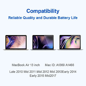 Bee Elf a1466 battery(7200mAh) for MacBook Air a1466 battery replacement (Mid 2012-2017),A1369 battery replacement (Late 2010-Mid 2011),High Capacity A1496/A1405/1377 battery