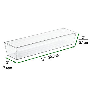 mDesign Plastic Kitchen Cabinet Drawer Organizer Tray - Storage Bin for Cutlery, Serving Spoons, Cooking Utensils, Gadgets - BPA Free, Food Safe, 12" Long, 3 Pack - Clear