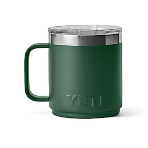 YETI Rambler 10 oz Ceramic Lined Stackable Mug, Vacuum Insulated, Stainless Steel with MagSlider Lid, Northwoods Green