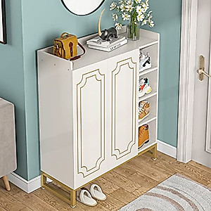 Tribesigns Shoe Cabinet with Doors, White Shoe Storage Cabinet with Adjustable Shelves, 20 Pair Shoe Rack Organizer, Freestanding Shoe Closet for Entryway, Hallway, Bedroom, Living Room