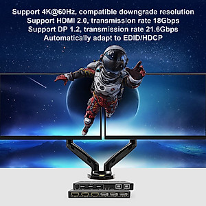 Dual Monitor DisplayPort HDMI KVM Switch 4K@60Hz 2-Port Extended Display 2 in 2 Out KVM Switch 2 Monitors 2 Computers Displayport and HDMI, with 3xUSB, Audio Port, Included 2xUSB Cables, Controller