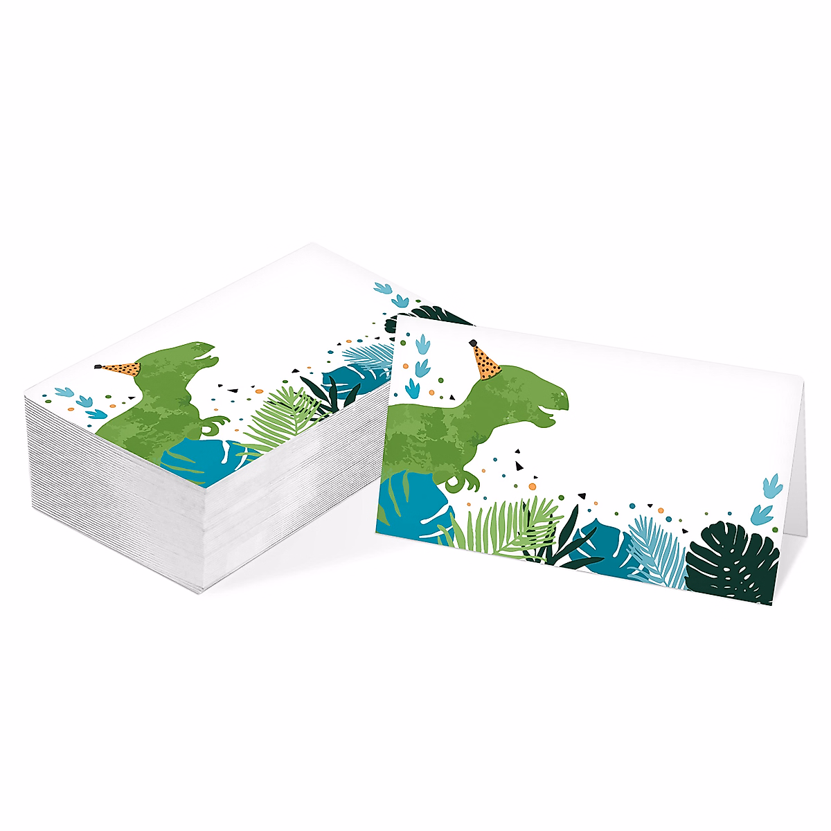 Table Place Card, Dinosaur Themed Tent Style Cards, Pack of 25 Half-Fold Reception Place Card, Green Blue Dino Food Labels, Perfect for Baby Shower, Dinosaur Birthday Party C06