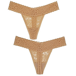 Yuamose Pack Of 10 Sexy Lace Women Thong Underwear Hollowed-Out T-Back Low Waist Sexy Cheeky Lingerie See-Through Panties Trim Plus Size