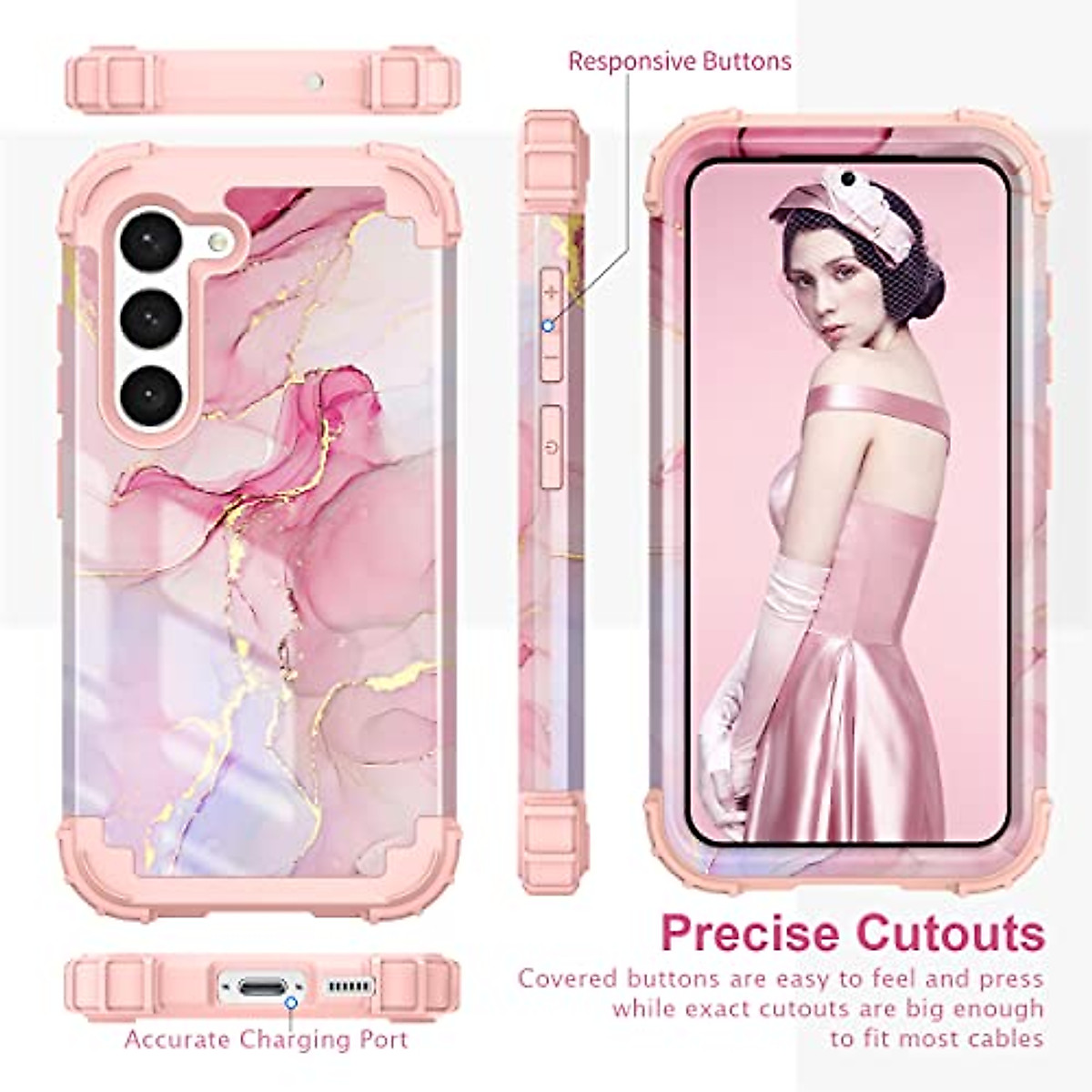 PIXIU for Samsung Galaxy s23 Plus case with 2PCS Tempered Screen Protector&1 pcs Len Camara Protector, Heavy Duty 3 Layer (Silicone+Plastic) Shockproof Full-Body Protective Sturdy Hybrid Marble Case