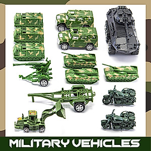 JaxoJoy 200-Piece Army Toys Set - Includes Army Men Action Figures, Military Vehicles, Helicopters, Tanks, Boats, Forts, Tents, and More - Durable Plastic Toy Soldiers for Boys, Army Playset for Kids