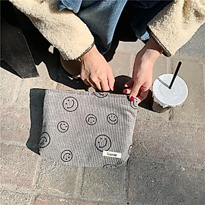 Cosmetic Bags for Women - Corduroy Cosmetic Bag Aesthetic Women Handbags Purses Smile Dots Makeup Organizer Storage Makeup Bag Girls Case Bags (Gray)