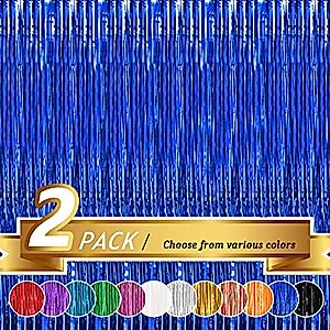BTSD-home Blue Foil Fringe Curtain, Metallic Photo Booth Backdrop Tinsel Door Curtains for Wedding Birthday Bridal Shower Baby Shower Bachelorette Christmas Party Decorations(2 Pack, 6ft x 8ft)