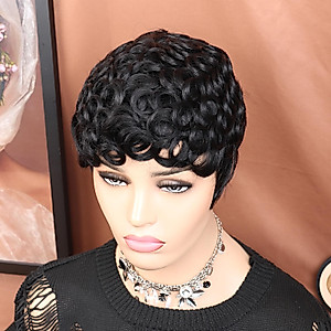 VCK Short Human Hair Wigs for Black Women Short Curly Human Hair Wigs Pixie Cut Wigs for Black Women Black Wigs Brazilian Remy Human Hair Glueless Full Machine Made