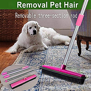 Multifunction Telescopic Floor Carpet Broom, Pet Hair Dust Removal Cleaner, Sweeper, Tools (Pink)