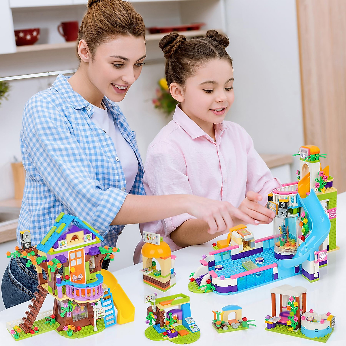 1274 Pieces Friends Tree House Summer Pool Party Building Kit, Friends Treehouse Swimming Pool Building Set with Storage Box, Creative Building Blocks Toy Birthday Gifts for Kids Girls Aged 6-12
