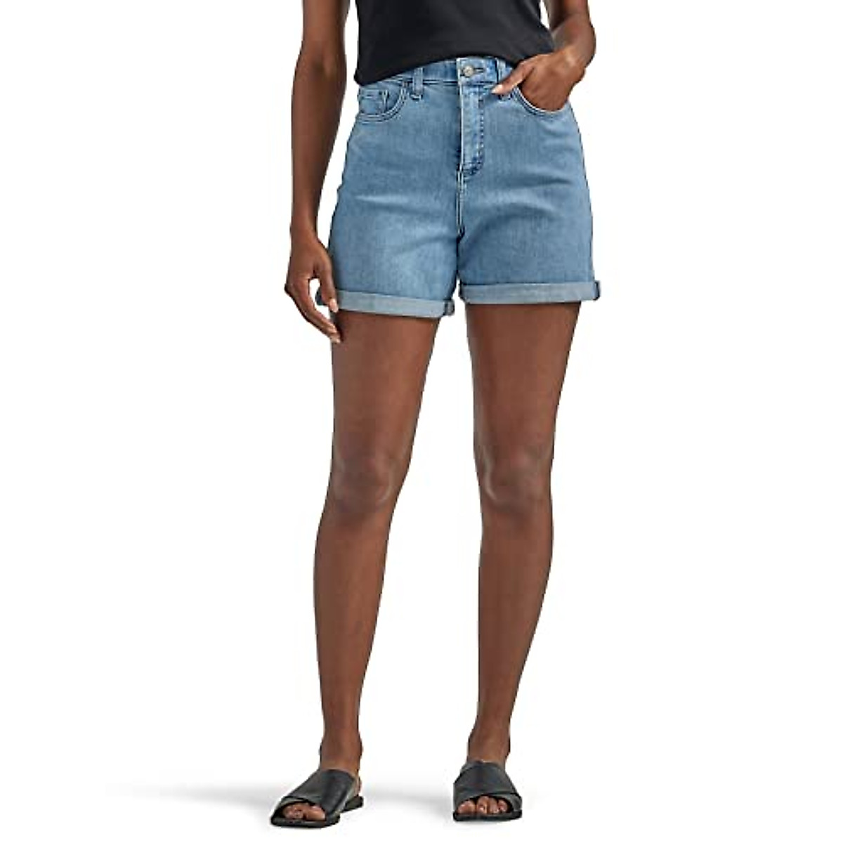 Lee Women's Ultra Lux High Rise Cuffed A-Line Denim Short, Dew Drop