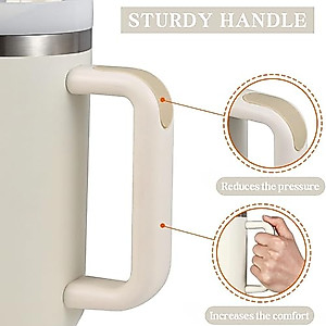 Cozy Steel 40 oz Tumbler with Handle and Straw Lid - Insulated Reusable Stainless Steel Travel Mug for Hot and Cold Beverages, Water Bottle, Iced Coffee Cup (Cream)