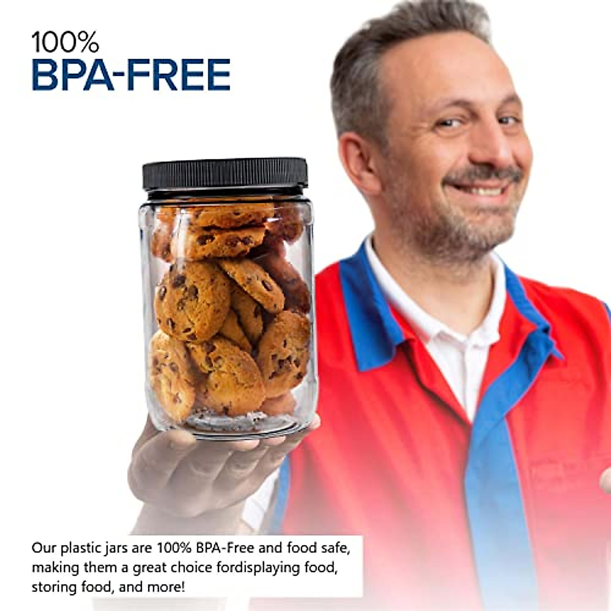 Stock Your Home 32 oz Plastic Jars (6 Pack) - BPA Free Plastic Mason Jars for Kitchen - Pantry Jars with Airtight Lids for Storing Rice, Pasta, Coffee, Grains, Candy, Cookies