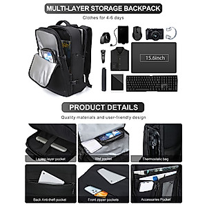 VGCUB Carry on Backpack,Large Travel Backpack for Women Men Airline Approved Gym Backpack Waterproof Business Laptop Daypack with Shoe Compartment, Black