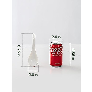 DOWAN Soup Spoons, Ceramic Chinese Soup Spoons, Asian Soup Spoons, White Japanese Spoon Large for Ramen Pho Wonton Dumpling Miso, Deep Oval Hook Design, Set of 6