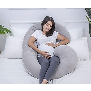 1 MIDDLE ONE Pregnancy Pillow, C Shaped Full Body Pillow for Maternity Support, Pregnant Women Sleeping Pillow with Velour Cover (Grey)