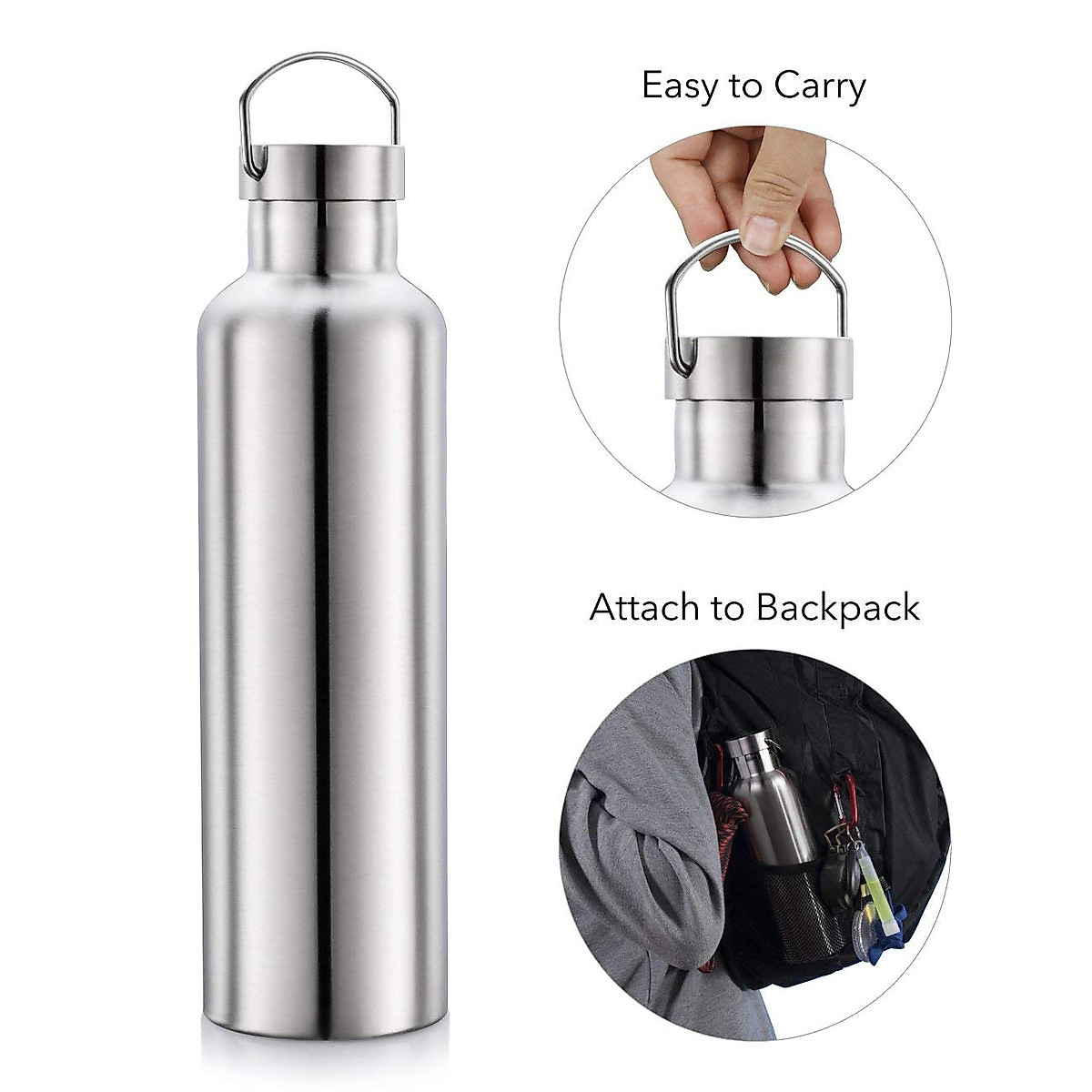 Gteller Stainless Steel Vacuum Insulated Water Bottle 34/25/20/17/12oz 18/8 for Hot and Cold Drinks, Double Walled, Leak Proof (Silver(12oz))
