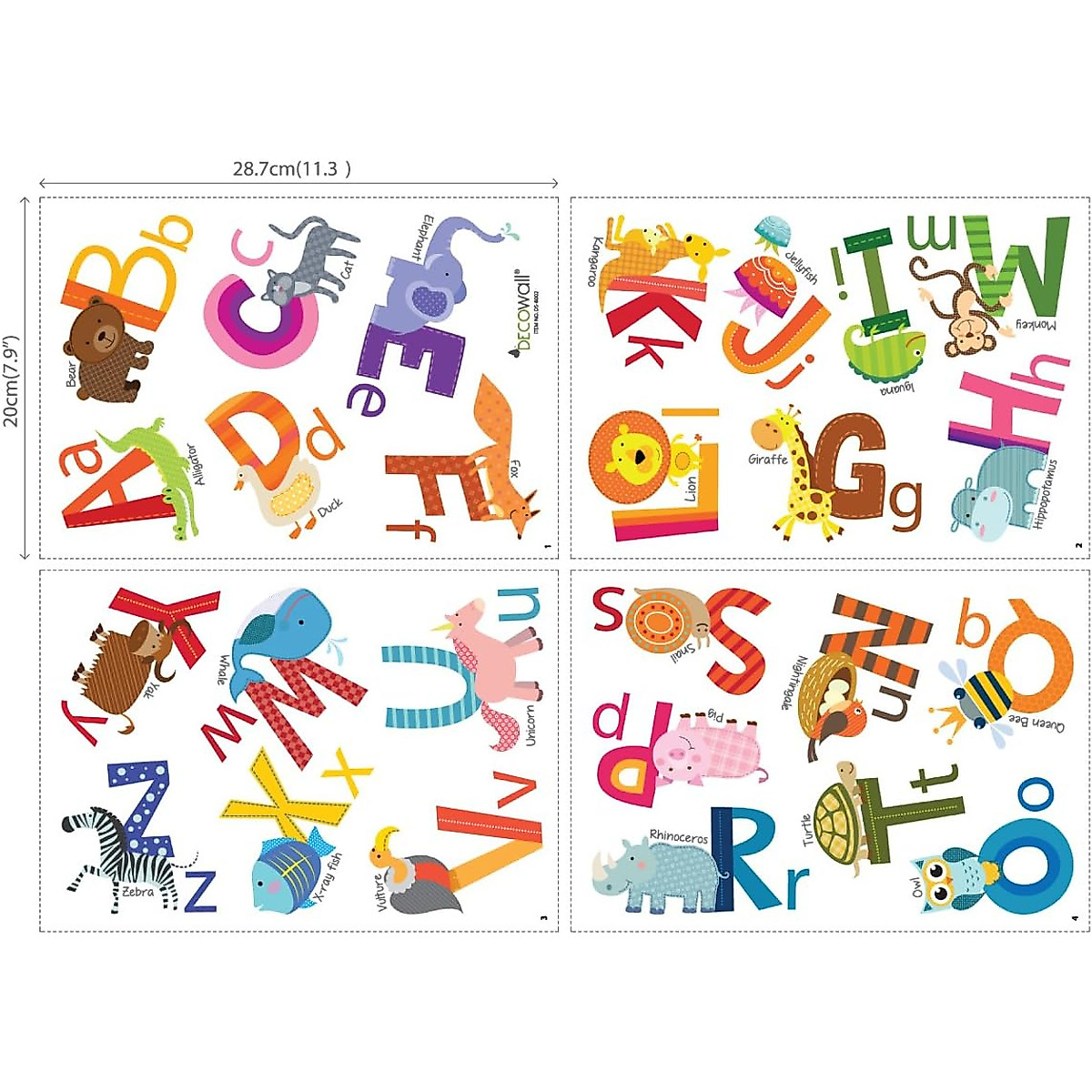 DECOWALL DS-8002 Animal Alphabet Kids Wall Stickers Wall Decals Peel and Stick Removable Wall Stickers for Kids Nursery Bedroom Living Room (Small) Decor