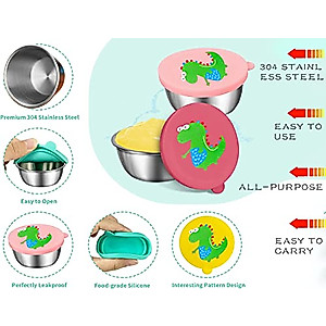 YZDTECH Salad Dressing Containers To Go, Reusable Small Containers with Lids, Stainless Steel Condiment Cup with dinosaur Leakproof Silicone Lids, Fits in Bento Box for Lunch