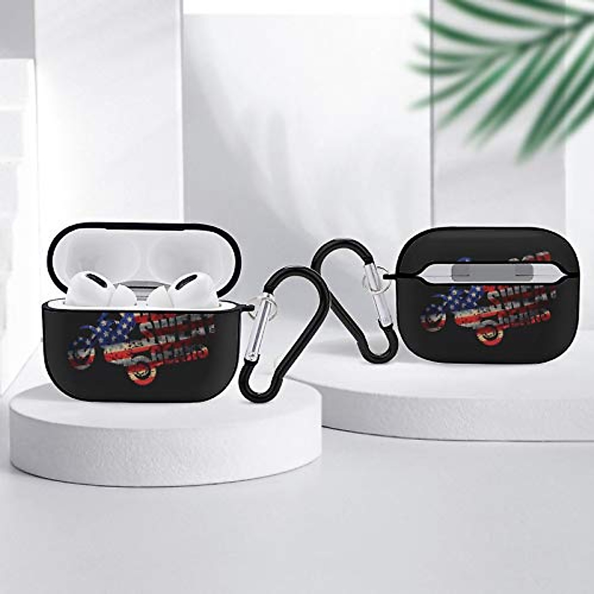Dirt Bike Motocross Riders USA Flag Airpods Case Cover for Apple AirPods Pro Cute Airpod Case for Boys Girls Silicone Protective Skin Airpods Accessories with Keychain