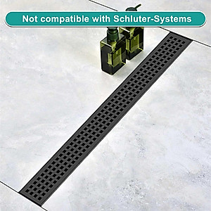 BARONAGE Linear Shower Drain 24 Inch with Removable Square Hole Pattern Cover Grate, 304 Stainless Steel Black Shower Floor Drain Watermark & CUPC Certified Include Accessories