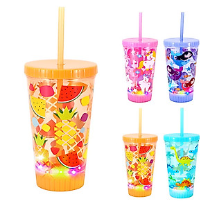 GILANO 16oz Kids Tumbler Water Drinking Bottle with LED Light Up - BPA Free, Straw Lid Cup, Reusable, Lightweight, Spill-Proof Water Bottle with Cute Design for Girls & Boys (Mermaid)