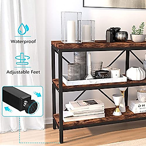 Jevindo 3-Tier Console Table for Entryway, 55in Sofa Table w/Open Shelf and Adjustable Feet, Industrial Long Narrow Hallway Table with X-Bars for Hallyway, Living Room, Bedroom, Easy to Install