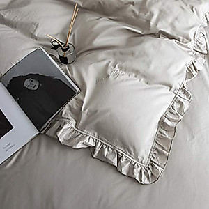 Dolce Mela Twin Size, Luscious 4 Piece Duvet Cover Set with Beautiful Ruffle Edge, 100% Long Staple Combed Cotton, Hypoallergenic, All-Season, Grey, DM809T