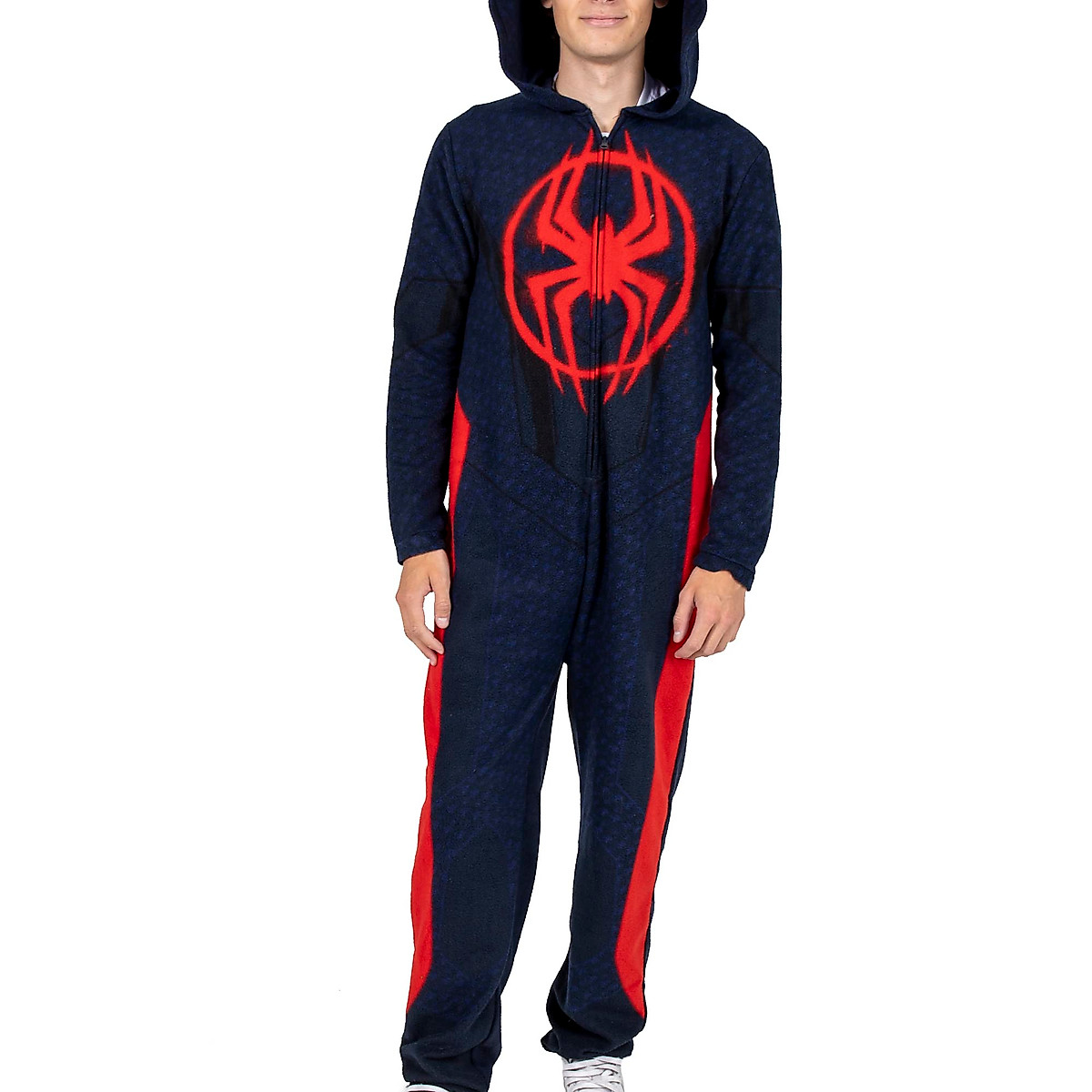 Spider-Man Miles Morales Men's Hooded Union Suit with Leg Hem-Medium Black